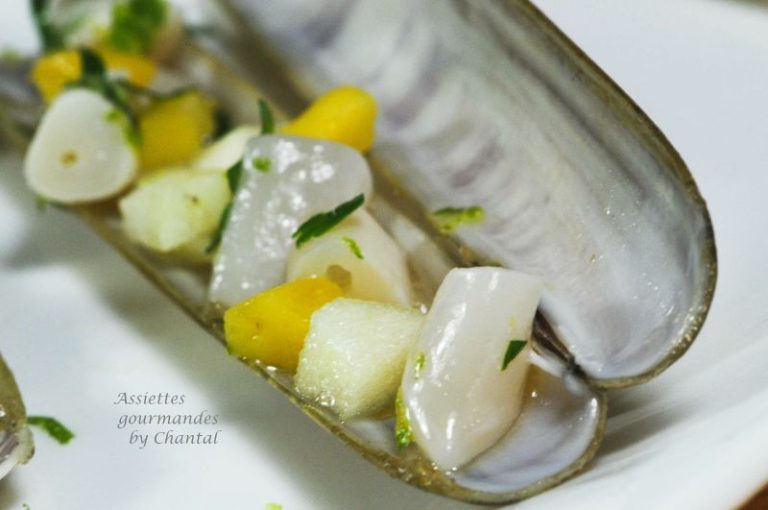 Couteau de mer à la mangue, gingembre et citron vert
