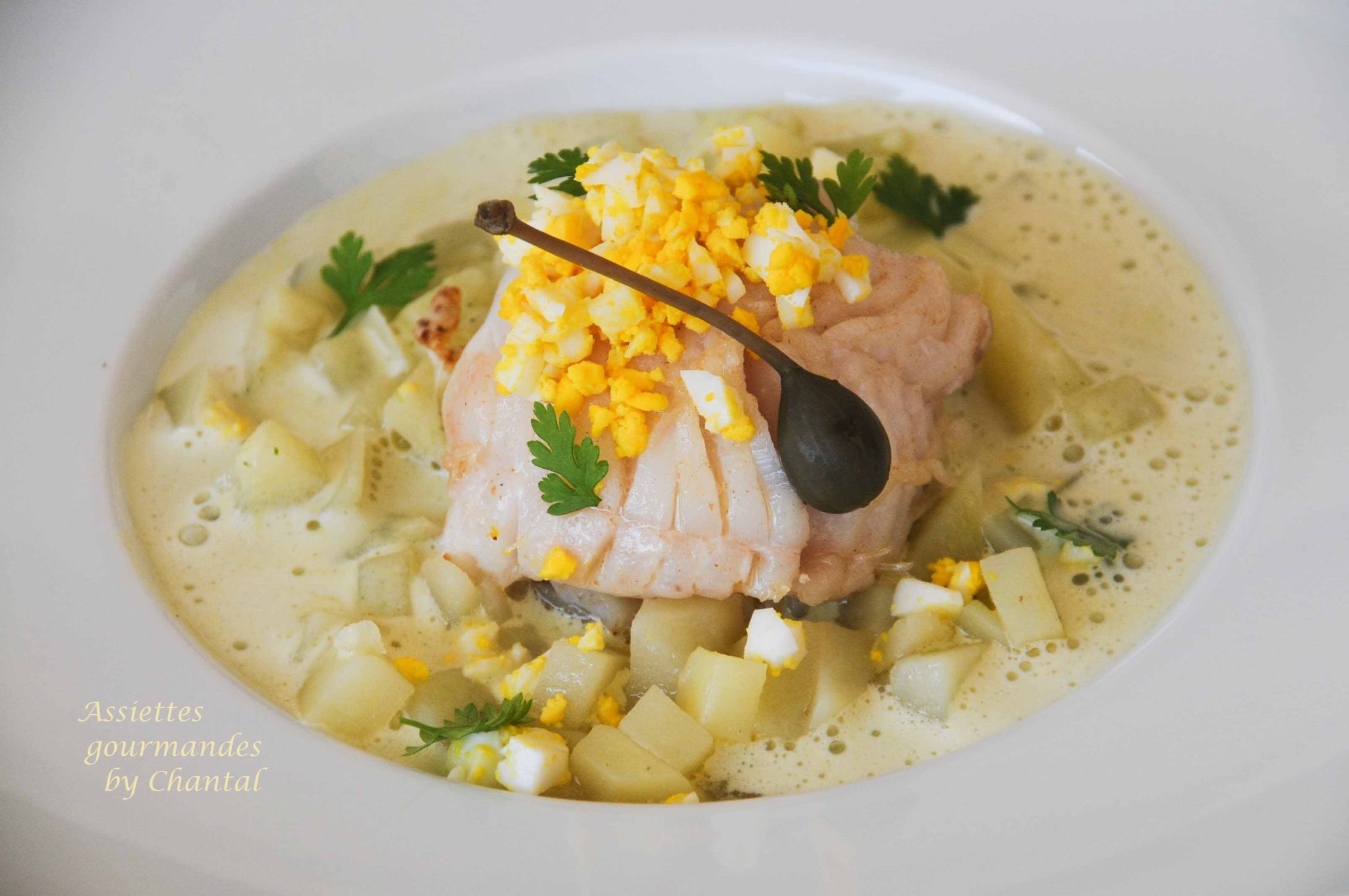 Pommes de terre façon risotto, filets de cabillaud et bouillon crémeux ...