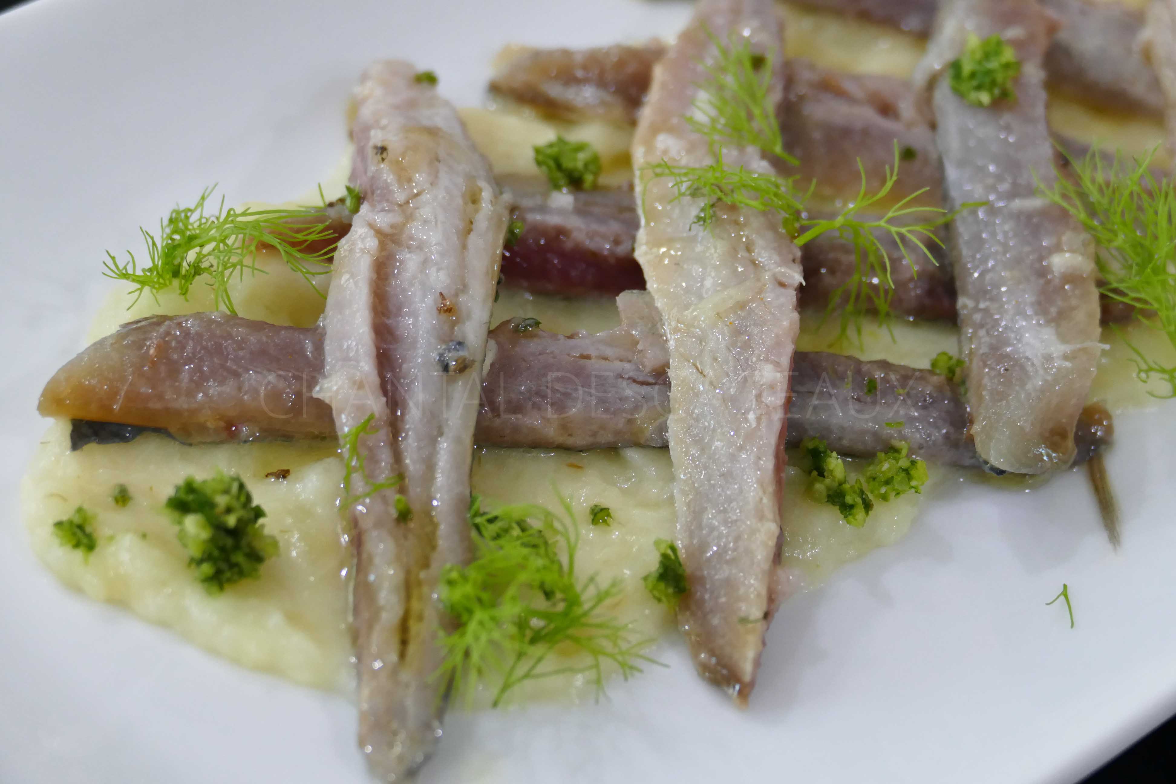 Sardines marinées, purée de fenouil et grémolata de coriandre